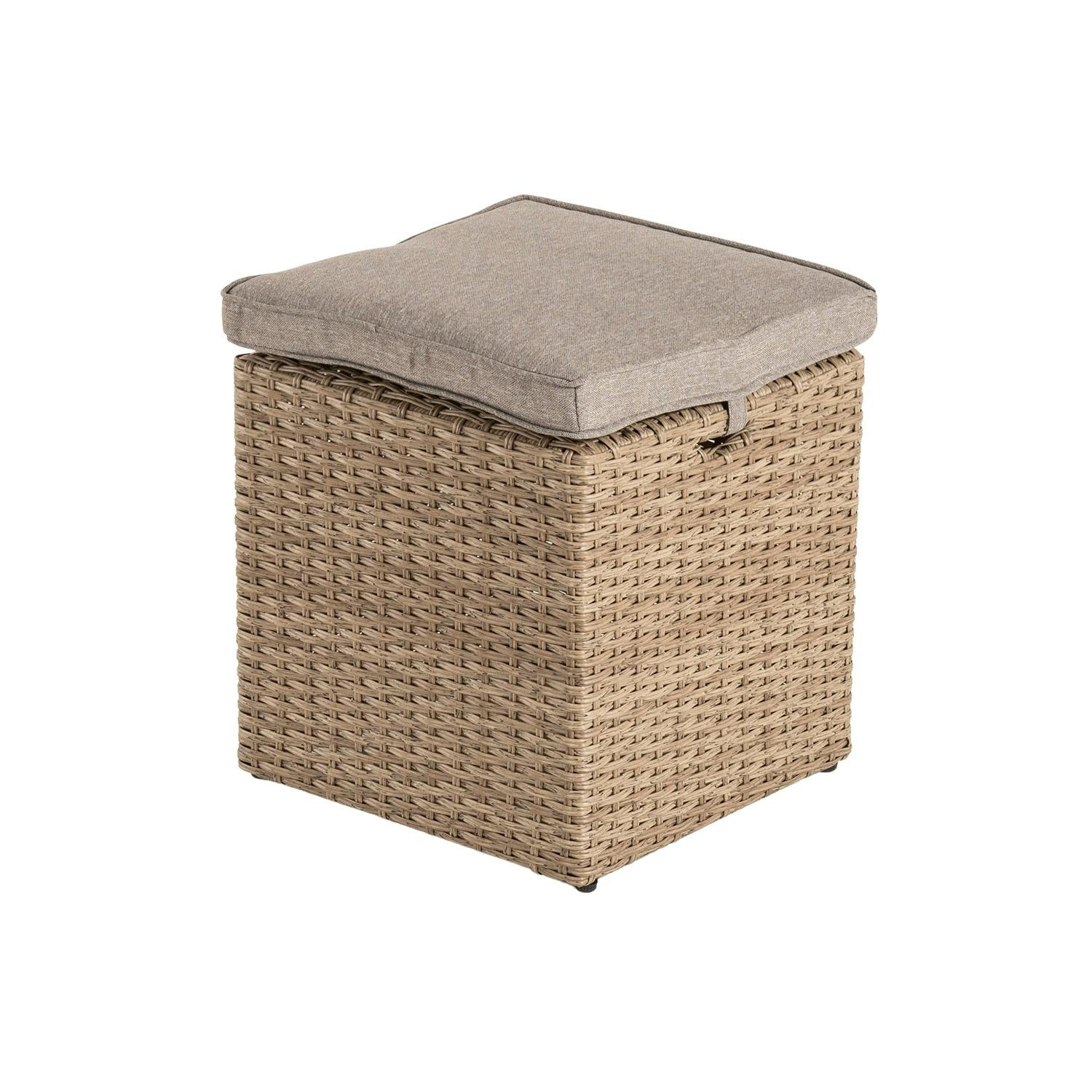 Puff para terraço de rattan sintético cor natural e almofada removível ...