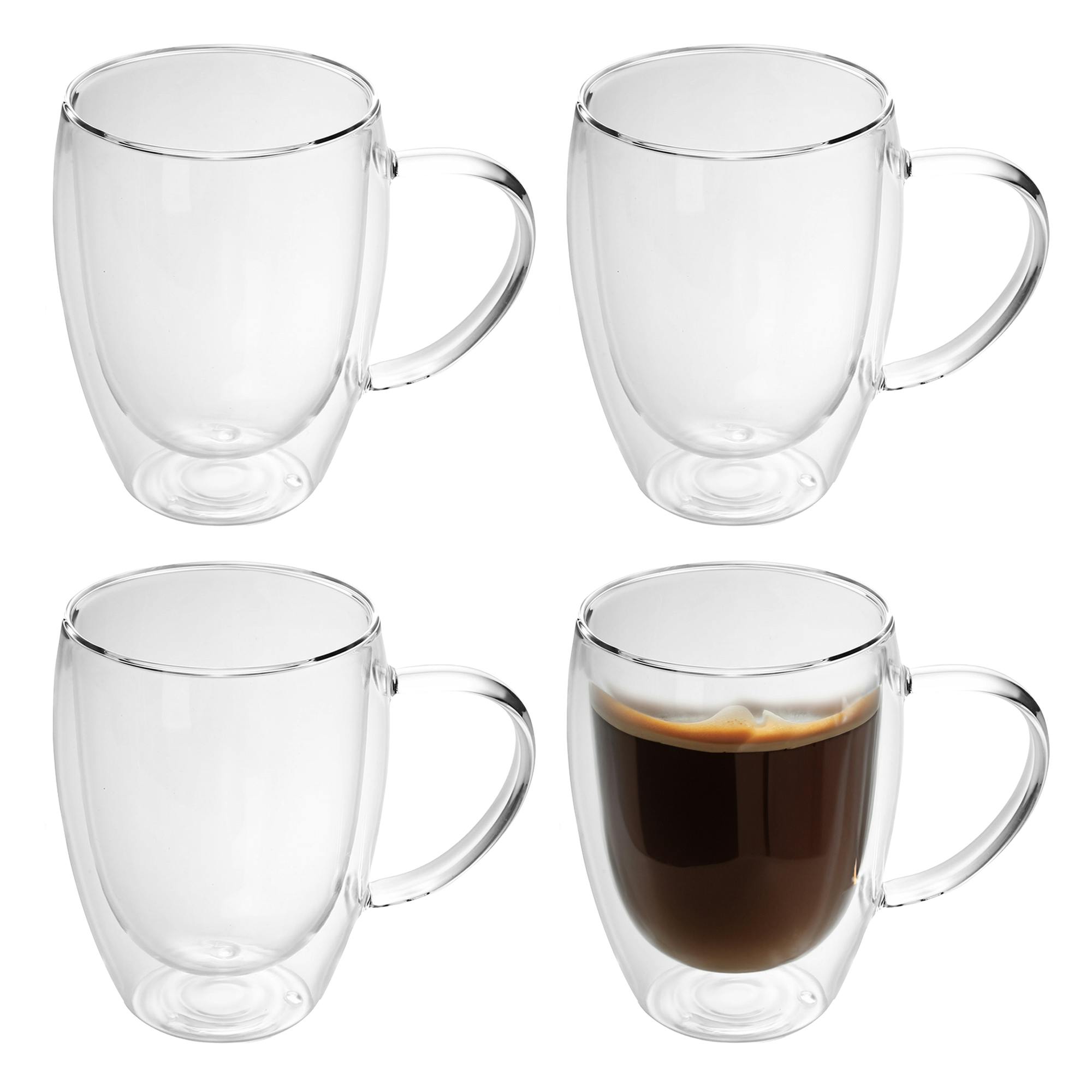 Intirilife 4x Doppelwandiges Thermo Glas Set in 300 - 350ml - Mundgeblasen isoliert für Latte ...