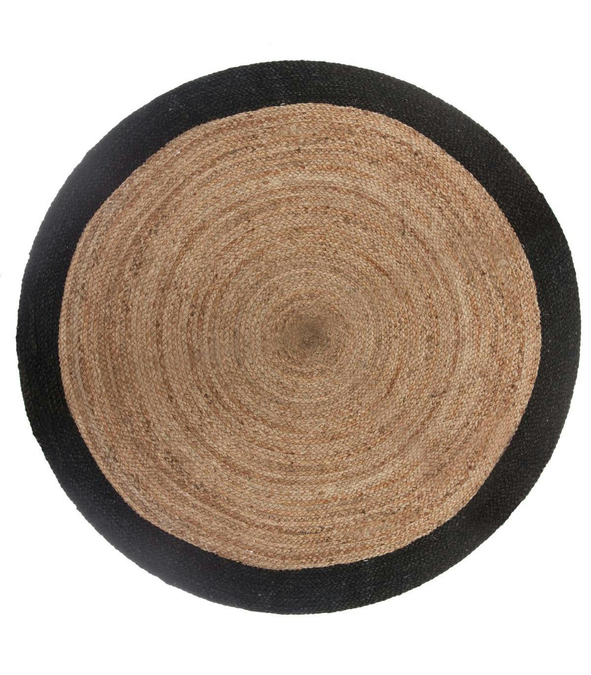 Tapis rond en Jute et bord en Noir Vieilli D 120 cm | METRO