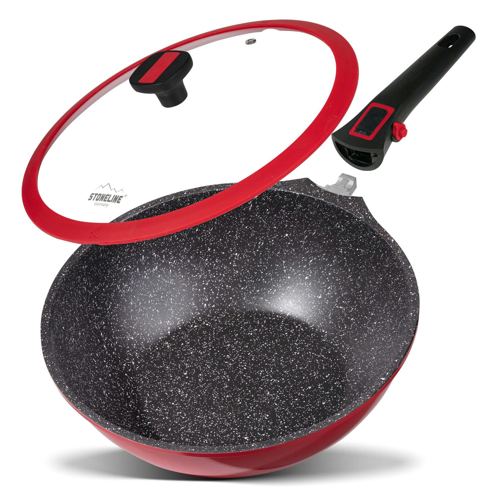 STONELINE® Imagination PLUS Wok 30 cm, mit abnehmbarem Griff, mit Glasdeckel, rubinrot | METRO ...