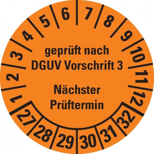 Dreifke® Prüfplakette gepr. DGUV Vorschrift 3,27-32,orange,Folie,ablösbar,Ø 30mm,108/Heft | METRO