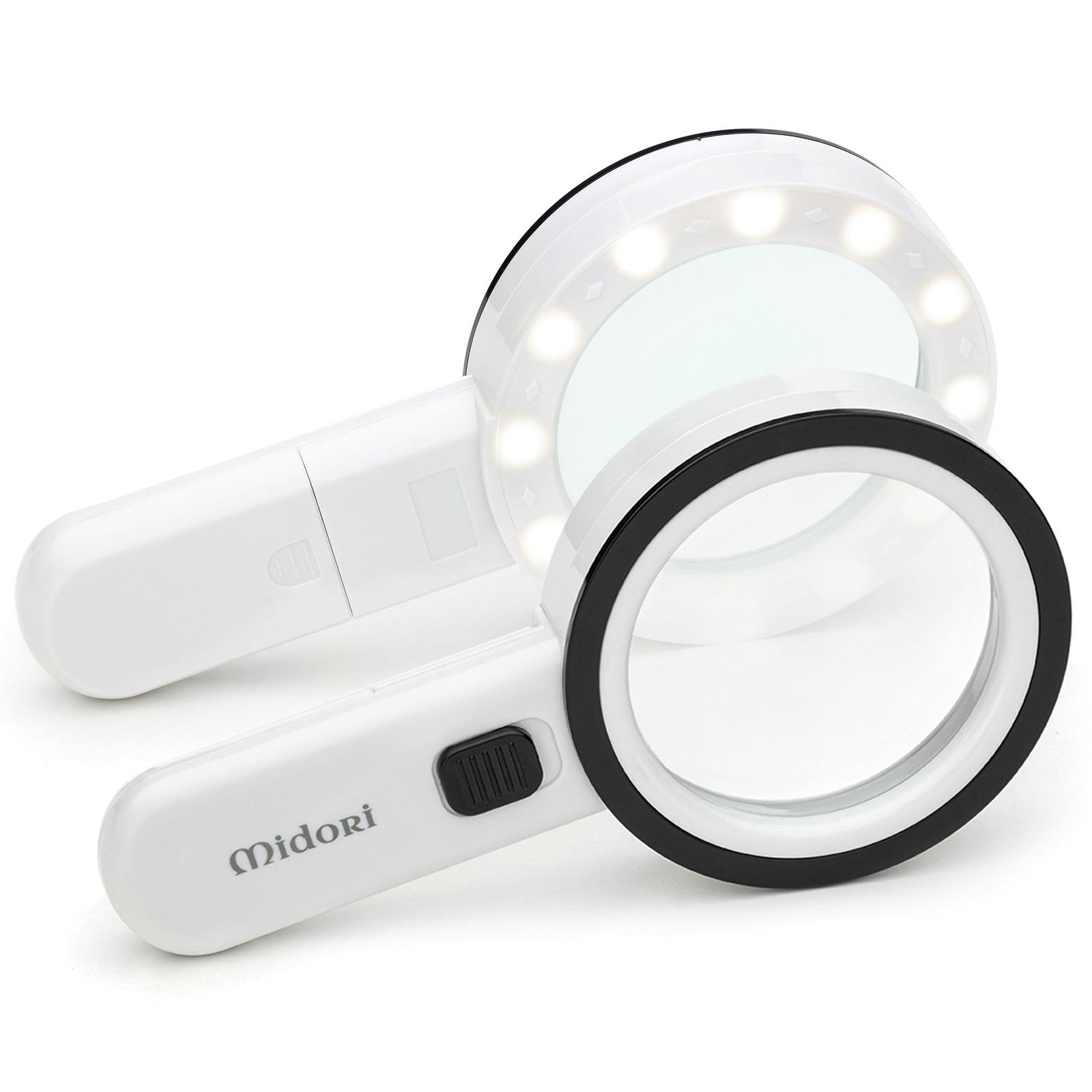 Midori® LED Lupe Leselupe 30-fache Vergrößerung Handlupe 80 mm Linse ...