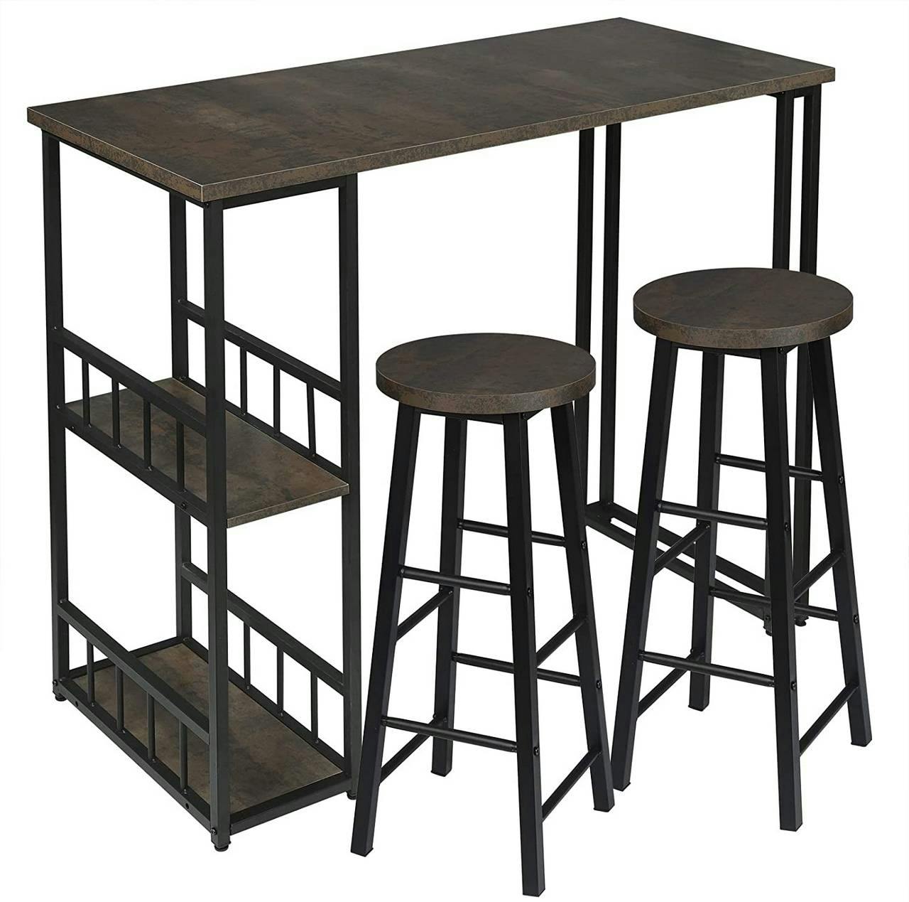 Bartisch-Set mit 2 Barhockern 3-teiliges Tischset Stehtisch Barstuhl mit 2 Ablagefläche aus ...