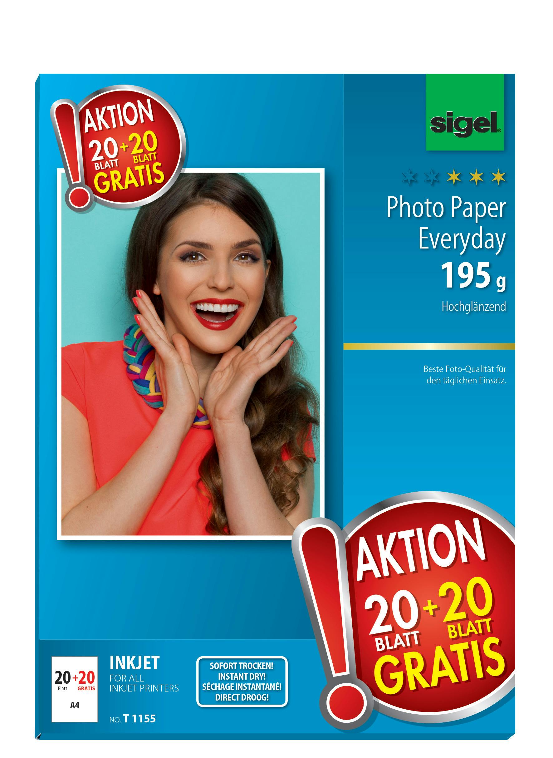 Sigel T1155 HOT DEAL InkJet Everyday Fotopapier, hochglänzend, 195 g/m², A4, 45 Blatt | METRO