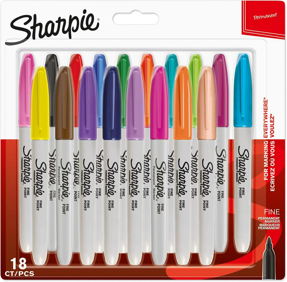 Sharpie permanente marker, fijn, blister van 18 stuks in geassorteerde kleuren | Makro