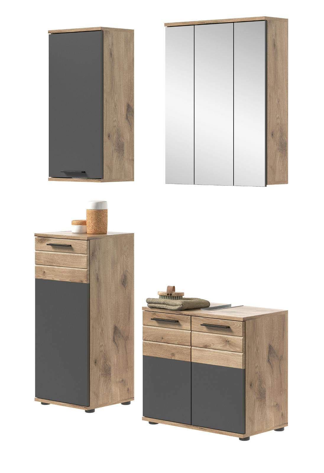 Inn.Furn Badmöbel-Set Eiche, grau 4-teilig 112 cm mit Soft-Close Tomaso | METRO