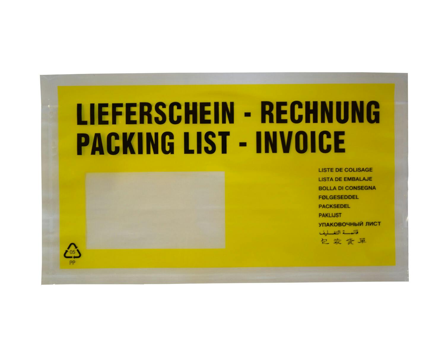 1000x Dokumententaschen *Lieferschein/Rechnung* DIN Lang 235x130mm gelb ...