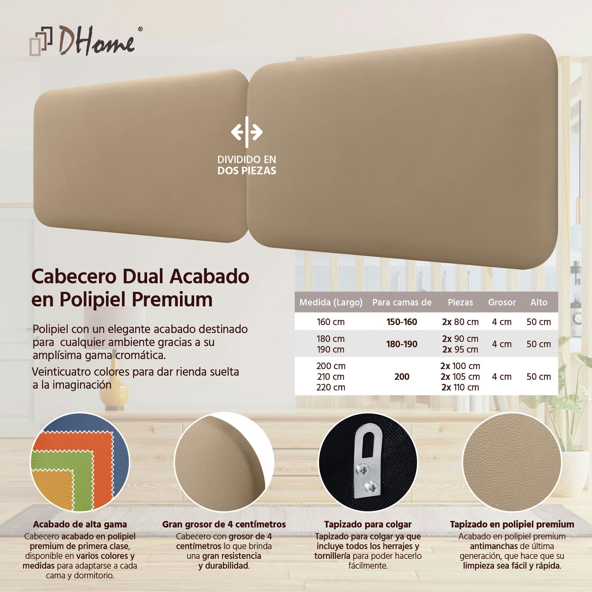 DHOME Cabecero Tapizado Liso Redondeado Polipiel para Pared Acústicos ...