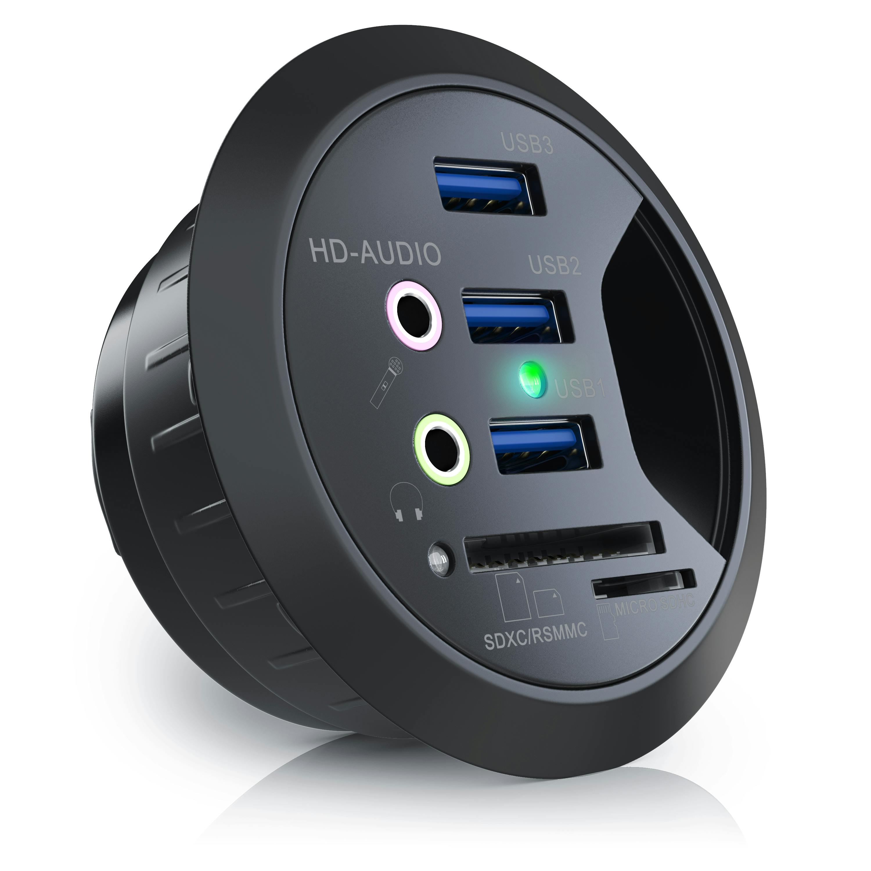 CSL Tisch USB Hub mit Kartenleser & Aux Anschluss 3x USB 3.2 Gen1/ 2x 3,5mm Klinke / microSD ...