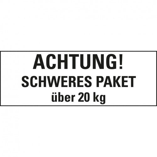 Aufkleber I Hinweisetikett SCHWERES PAKET über 20kg, weiß, Haftpapier ...