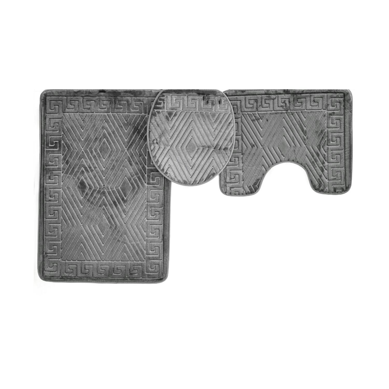 3 Teiliges Badematten-Set mit Muster aus Polyester und Grau | METRO