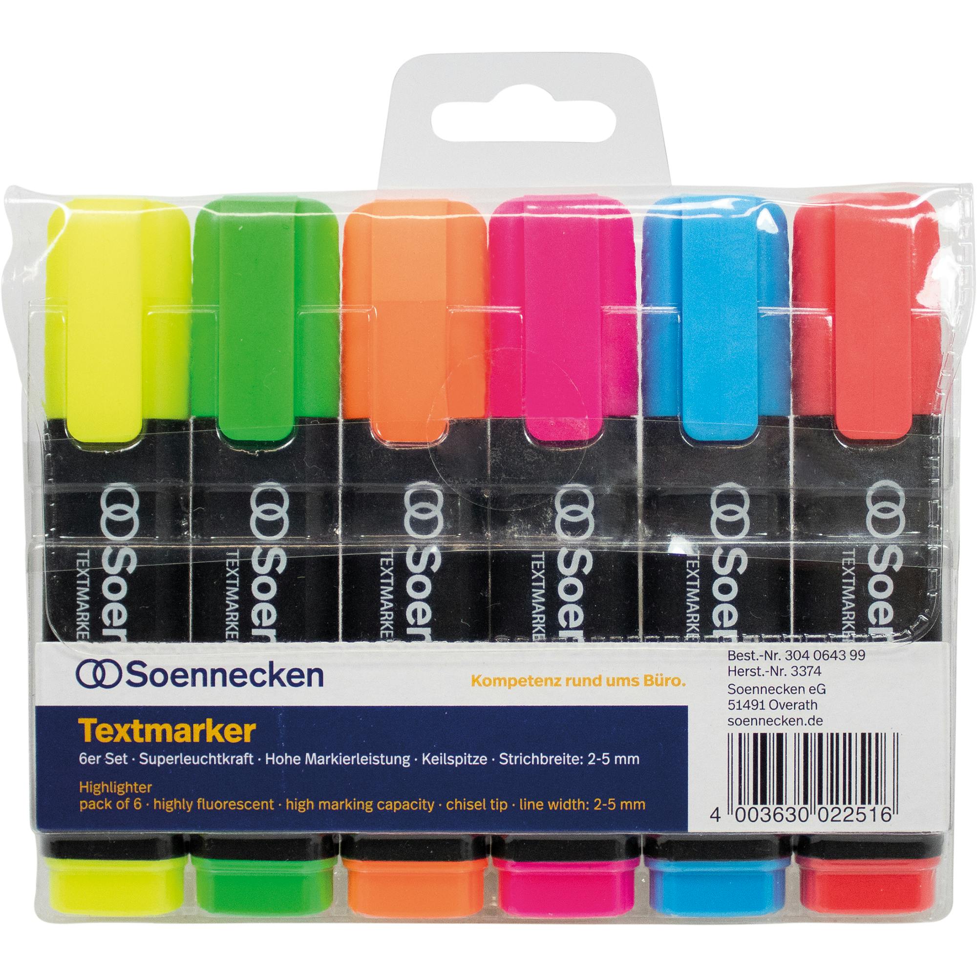 Soennecken Textmarker 6 Stück pro Pack diverse Farben | METRO