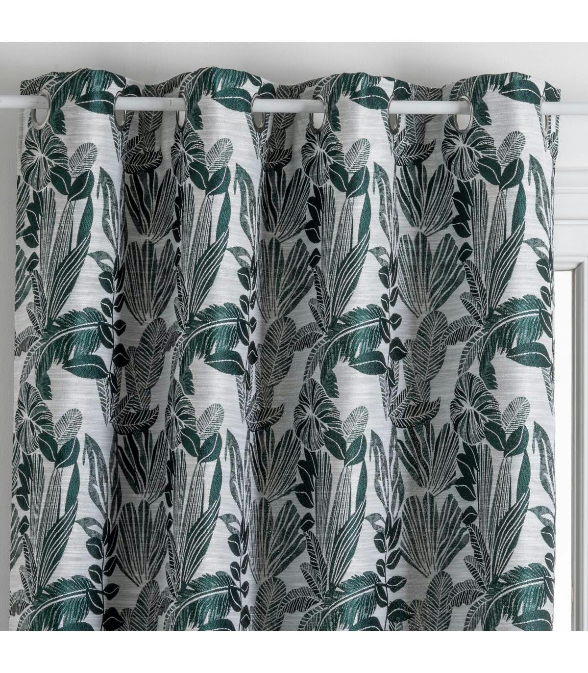 Rideau à œillets Jacquard Vert cèdre 140 x 260 cm | METRO