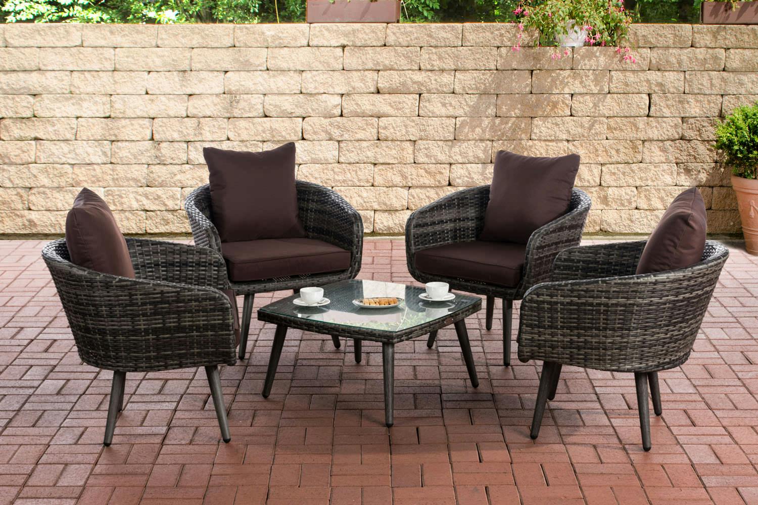 Lounge-Set Ameland Flachrattan terrabraun 40 cm (Dunkelgrau) grau ...