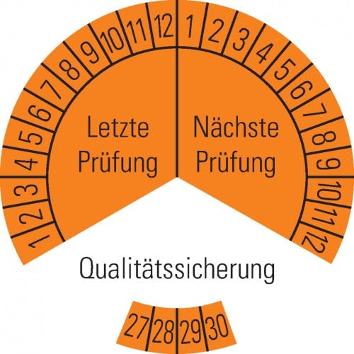 Dreifke® Prüfplakette Qualitätssicherung 27-30,orange,Dokumentenfolie,Ø30mm,18 St/Bogen | METRO