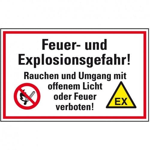 Schild I Hinweisschild Feuer- und Explosionsgefahr! Rauchen und Umgang ...
