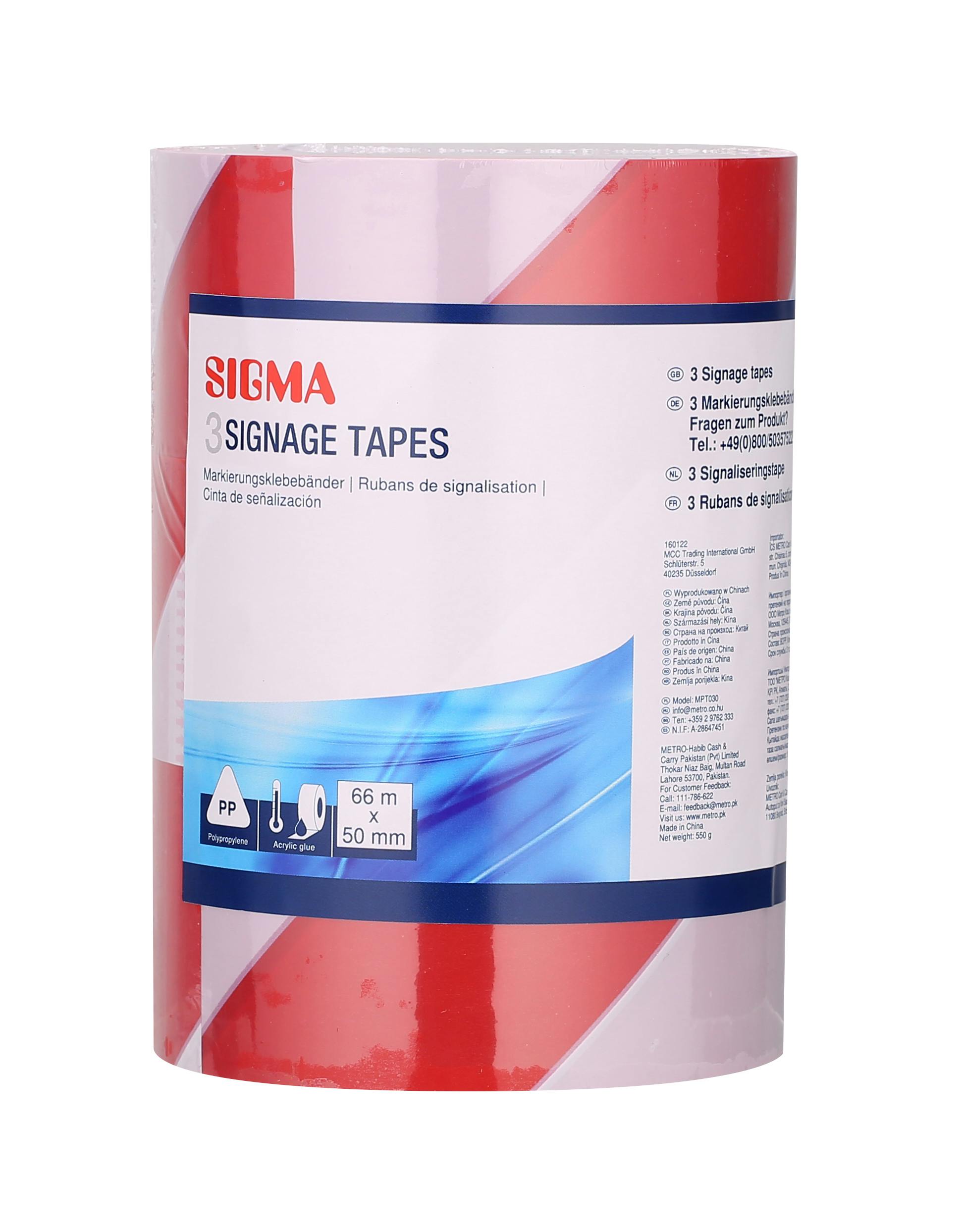 SIGMA Markierungsklebeband, 50 mm x 66 m, rot/weiß, 3 Stück | METRO