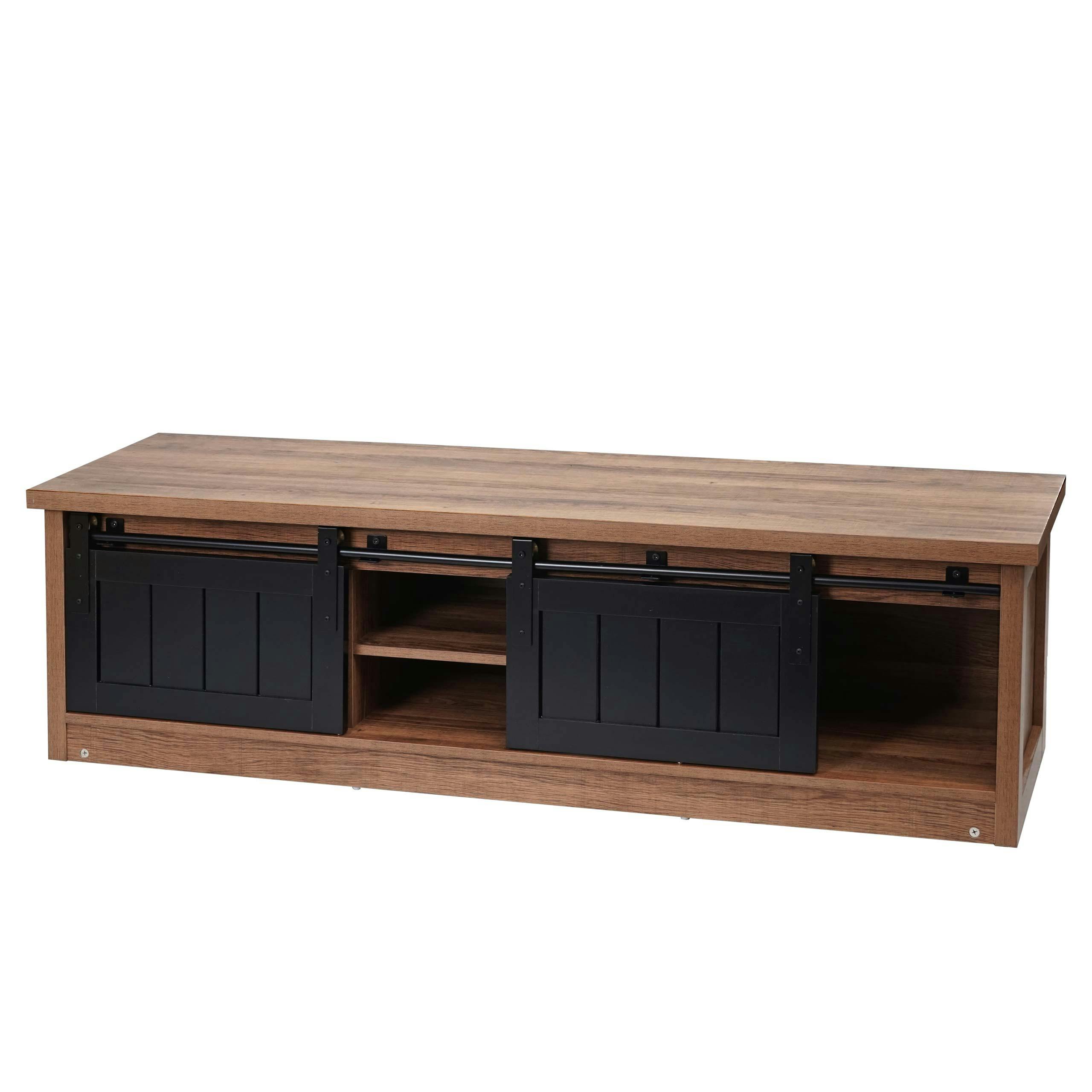 TV-rek HWC-K75, TV-tafel TV-plank, schuifdeuren opbergvakken, hout-look ...