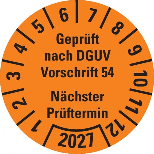 Dreifke® Prüfplakette Gepr.nach DGUV Vorschrift 54 2027,orange,Dokufolie,Ø30mm,18 St/Bogen | METRO