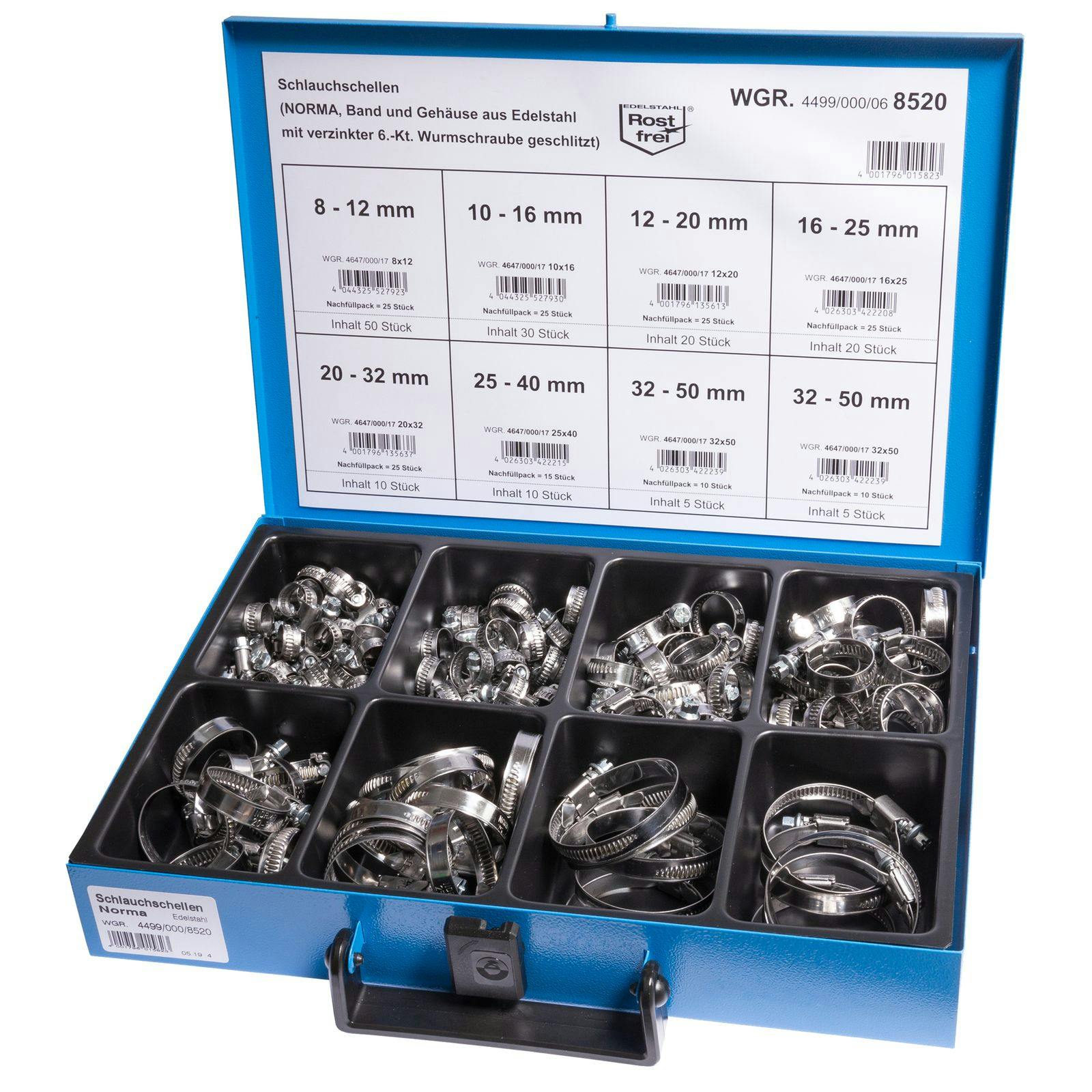 Sortiment NORMA Schlauch-Schellen Band und Gehäuse Edelsahl 150-teilig ...
