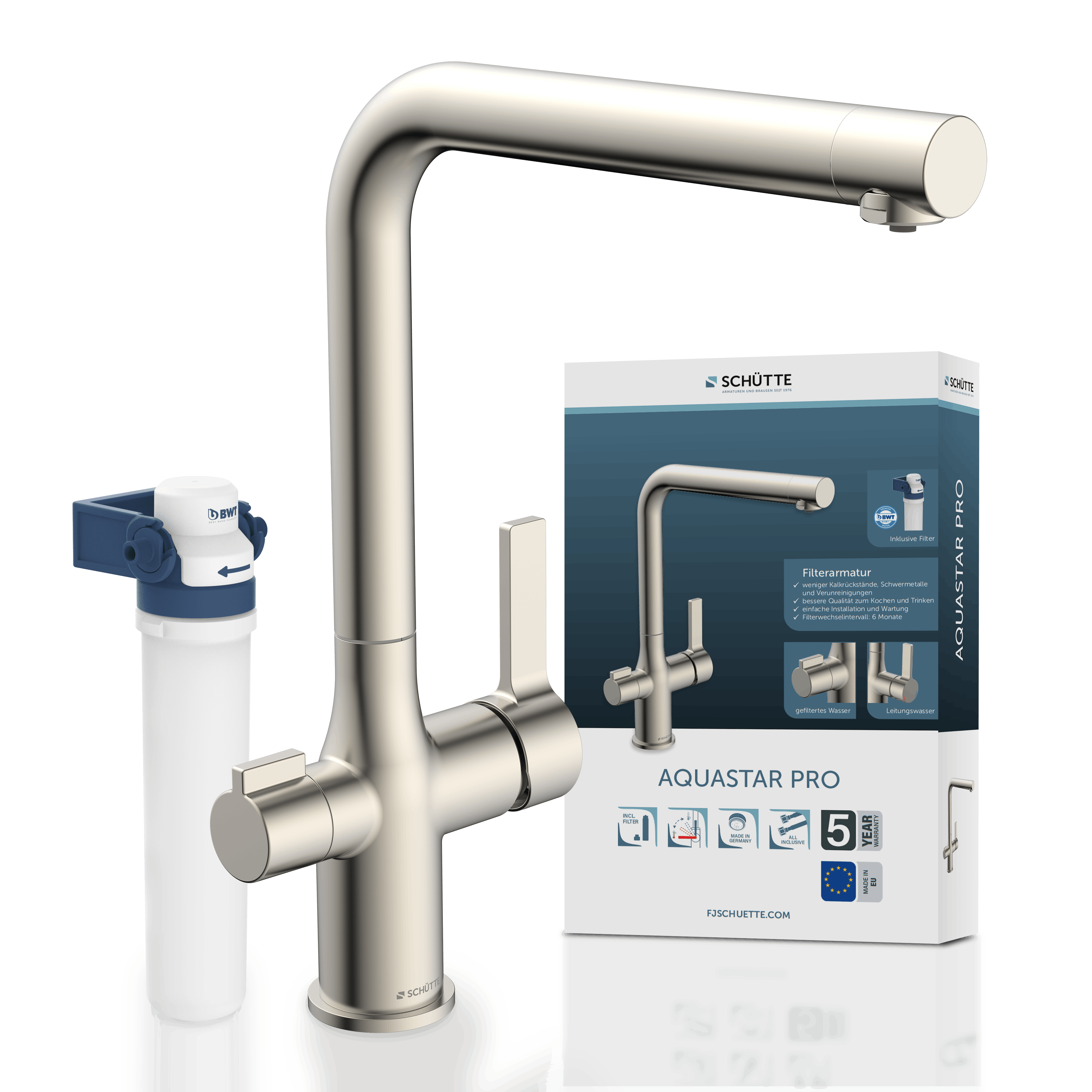 AQUASTAR PRO Trinkwasser-Spültischarmatur, Edelstahloptik, mit Filtersystem | METRO