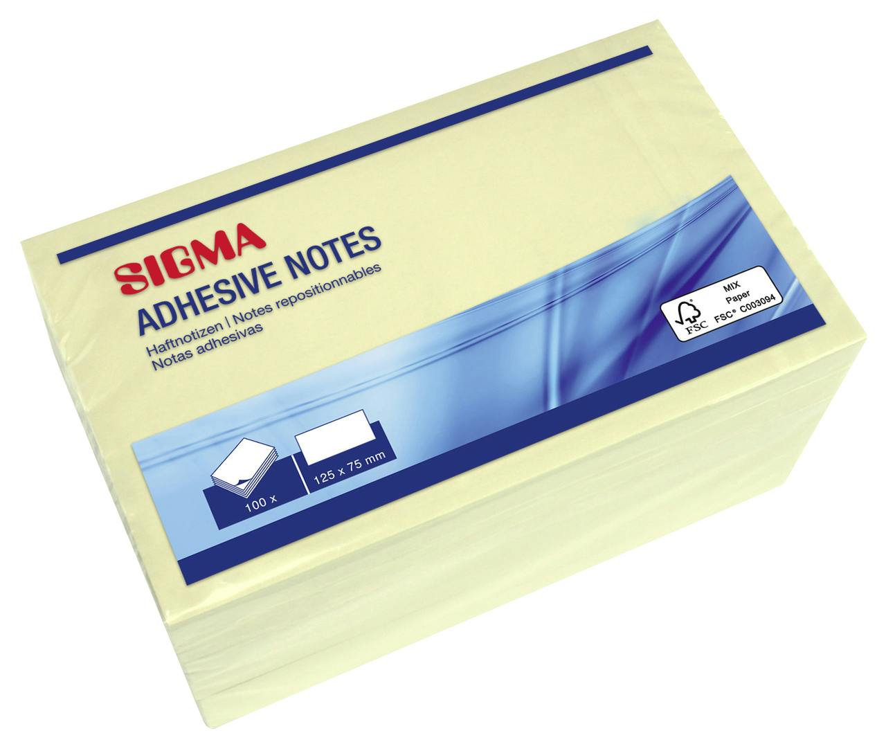 SIGMA Sticky notes, 125 x 75 mm, rechthoekig, pastelgeel, 600 vellen ...