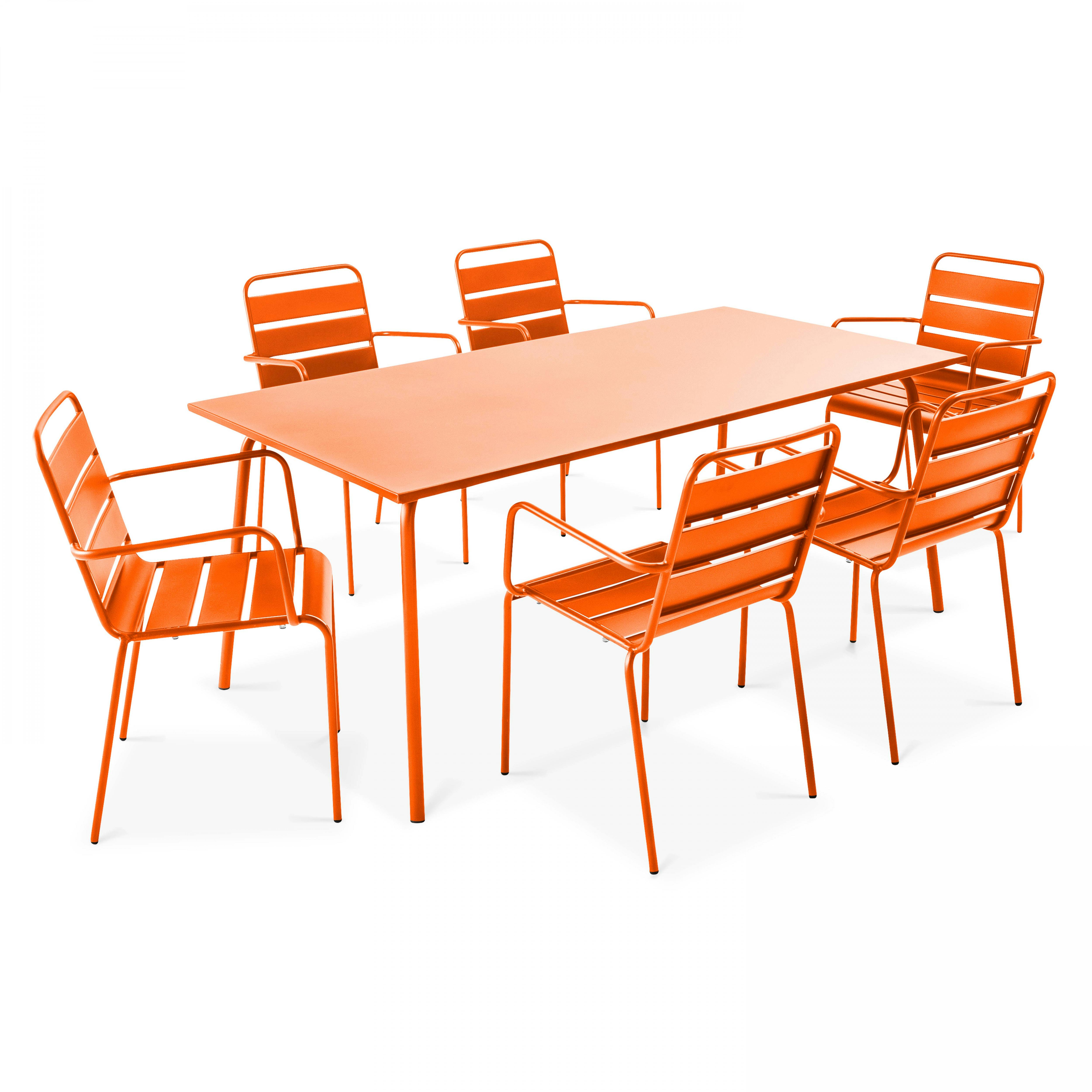 Conjunto de mesa de jardín y 6 sillones de metal naranja - Oviala | Makro