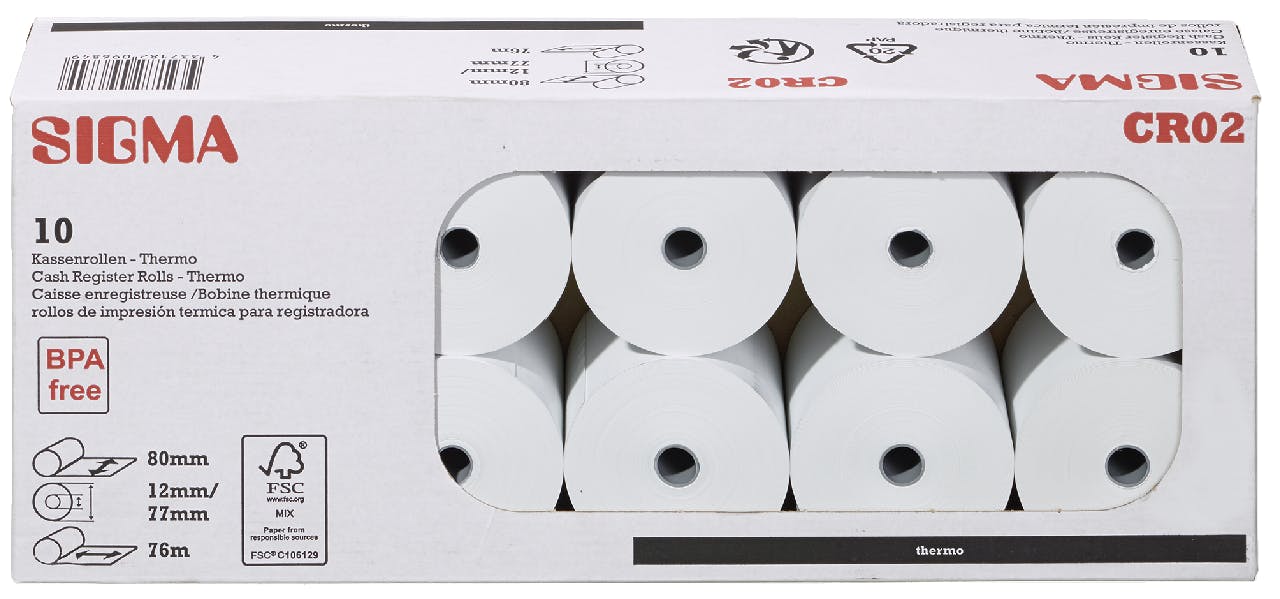 SIGMA Rouleaux de caisses thermiques CR02, 80 mm x 76 m, 10 unités | METRO