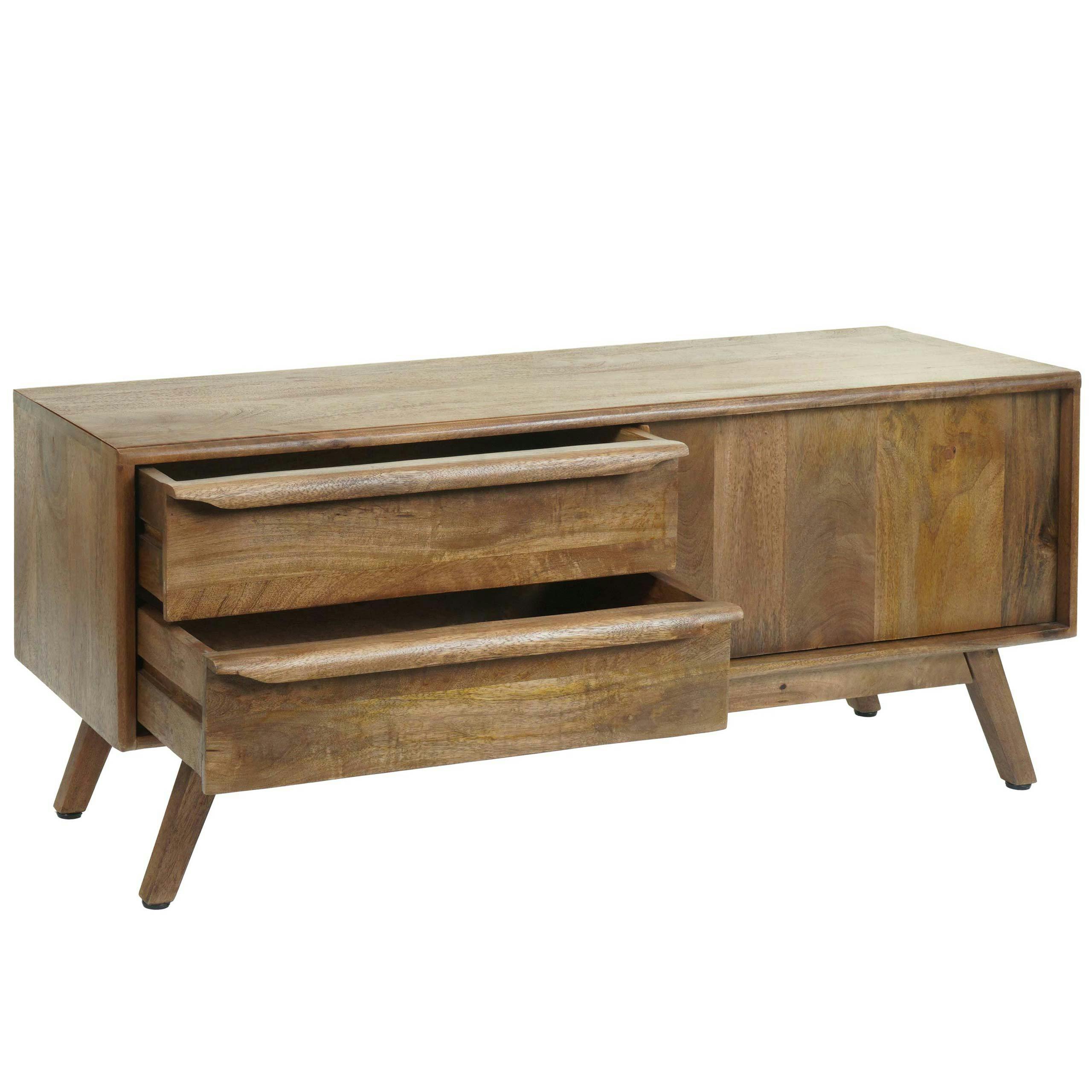 TV-meubel HWC-L96, TV-tafel lowboard ladekast, laden massief hout mango ...