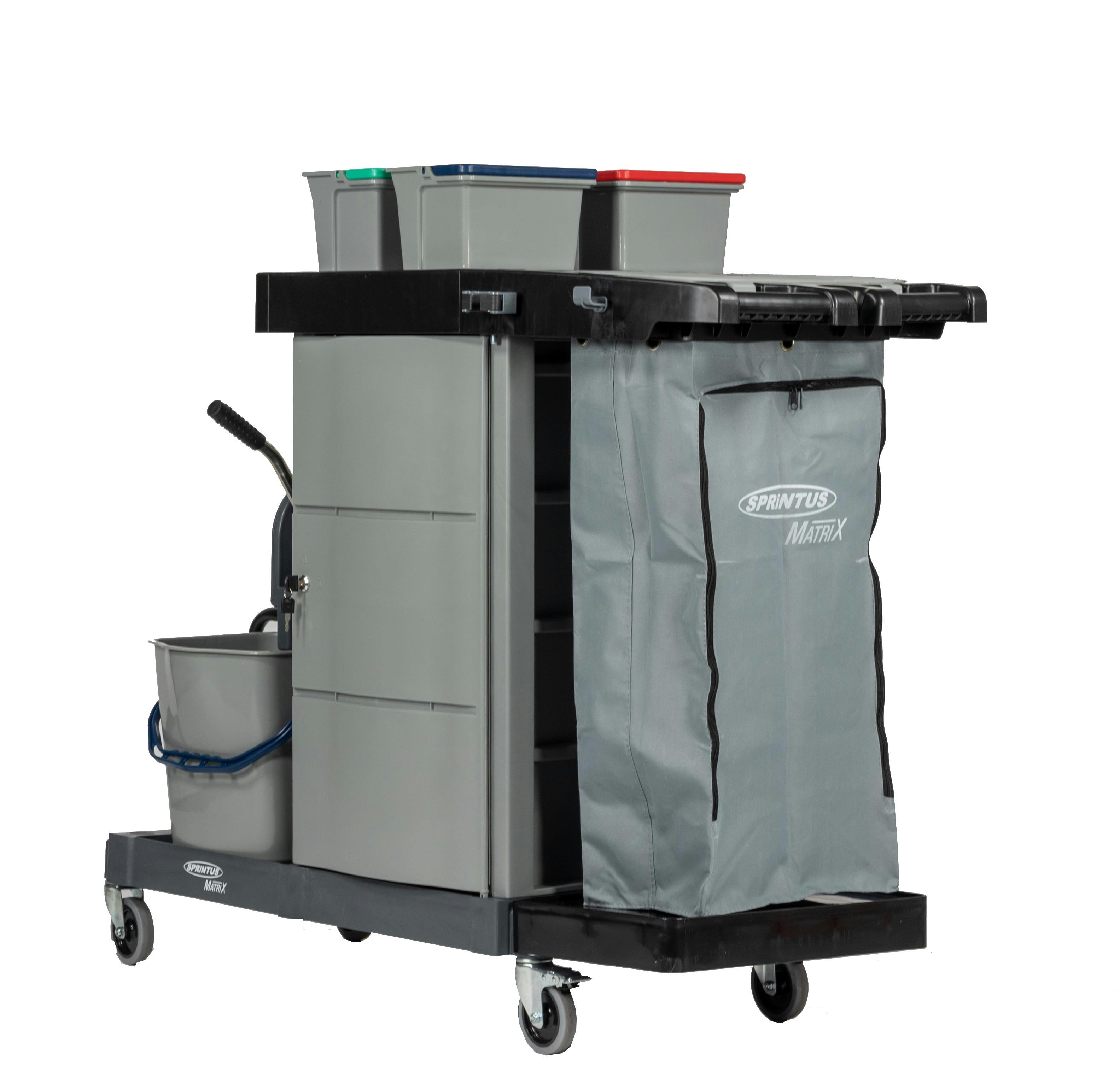 CleanSV Sprintus Matrix Servicewagen mit Schrank, Profi Moppresse, 4 x5 ...