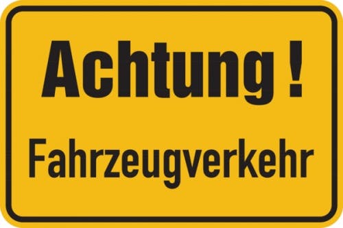 Hinweisschild, Achtung! Fahrzeugverkehr, 400x600mm, Alu geprägt ...
