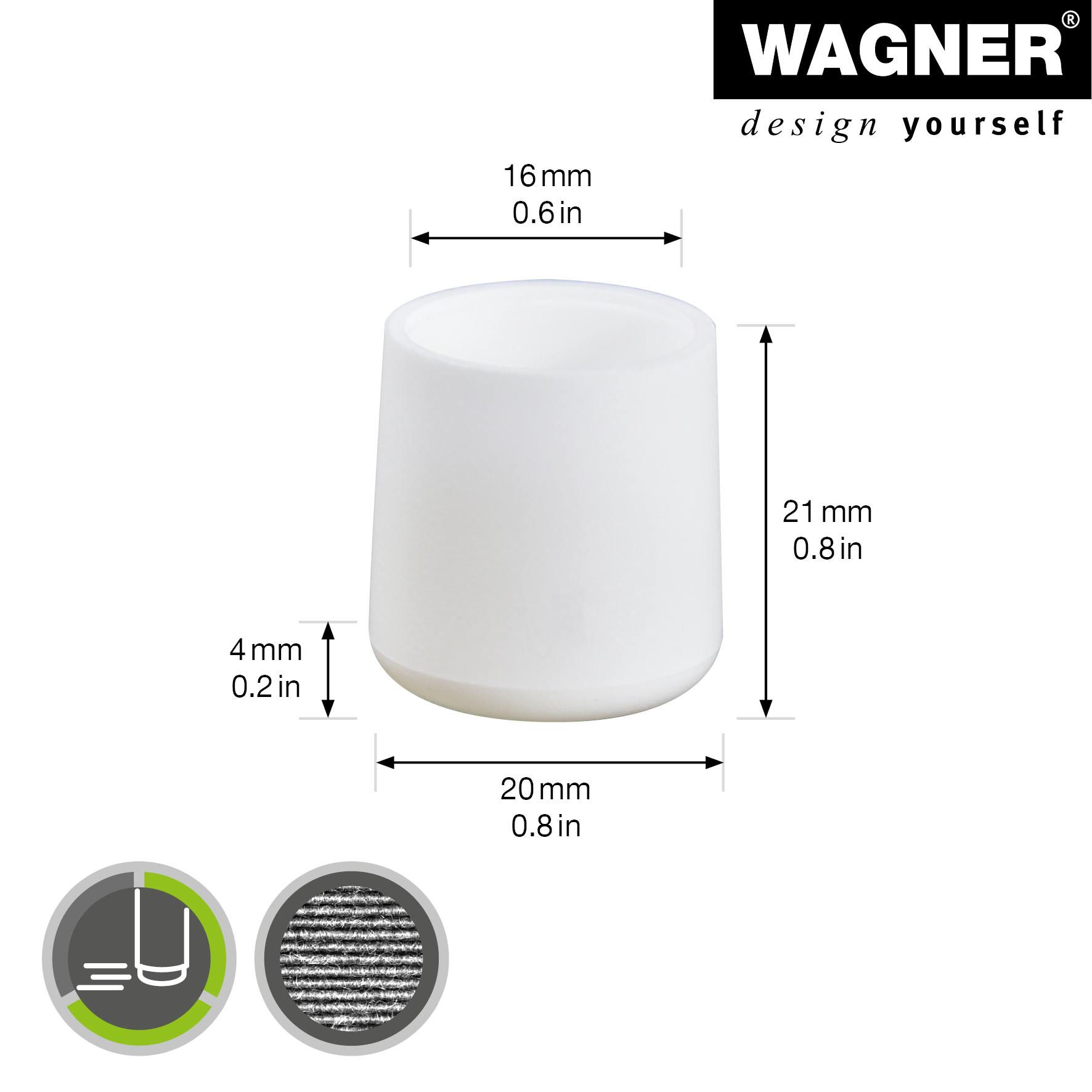 WAGNER Kappen für Stahlrohr rund 4tlg. - Ø 16/20 x 21 mm, Abrieb 4 mm ...
