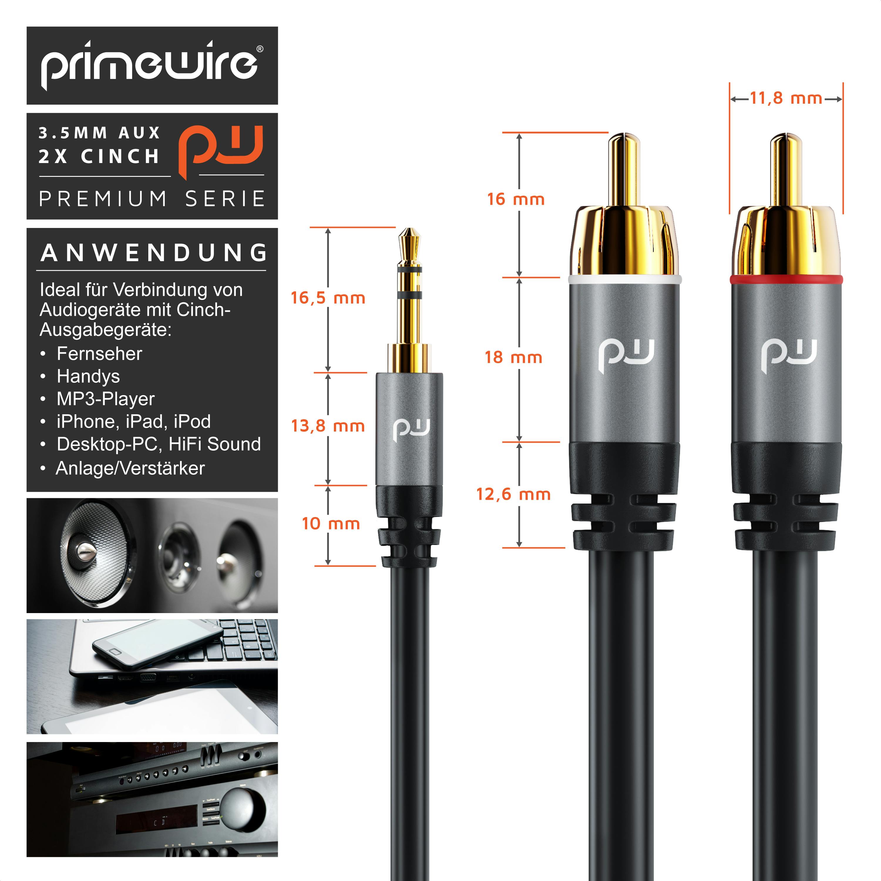 Primewire Cinch zu 3,5-mm-Klinke Audio-Kabel, RCA, AUX, Stereo HiFi ...