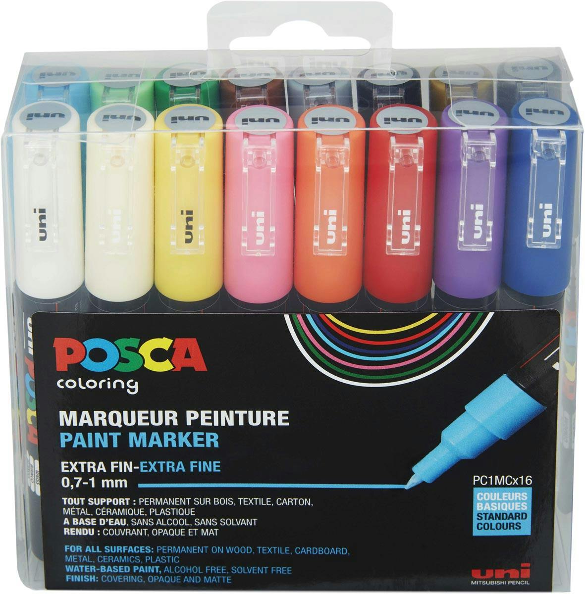 POSCA Pochette de 16 marqueurs POSCA. Pointe conique extra fine 0,7-1mm ...