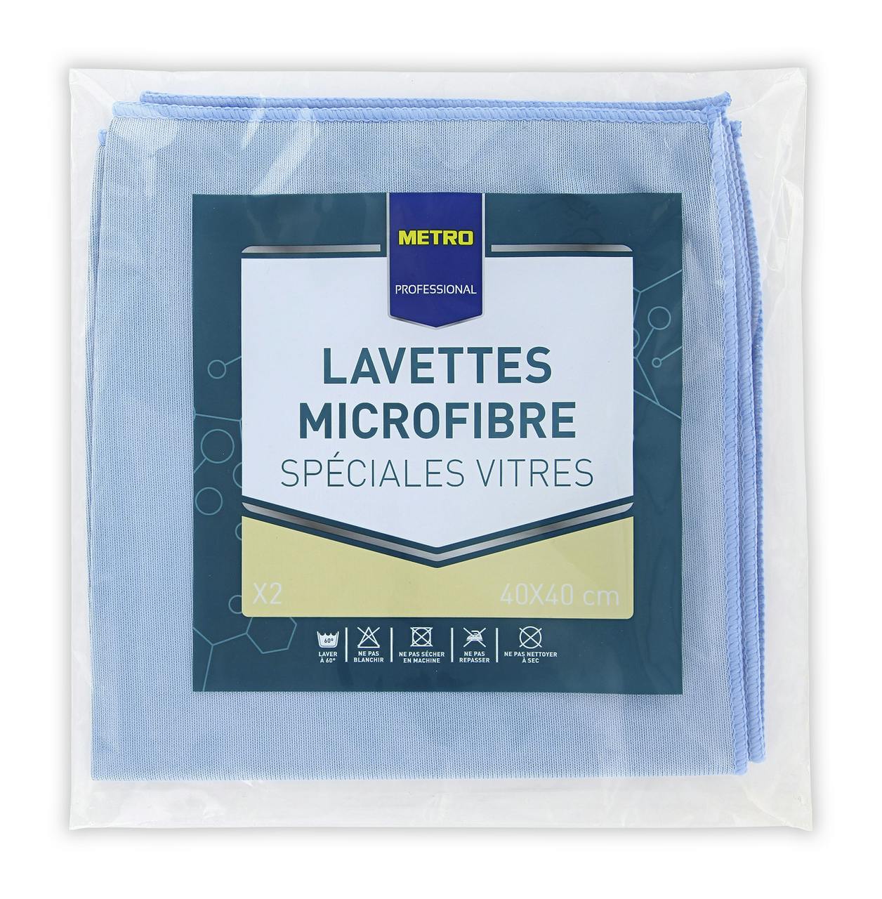 METRO PROFESSIONAL Lavette microfibre spéciale vitres 40 x 40 cm x 2 ...