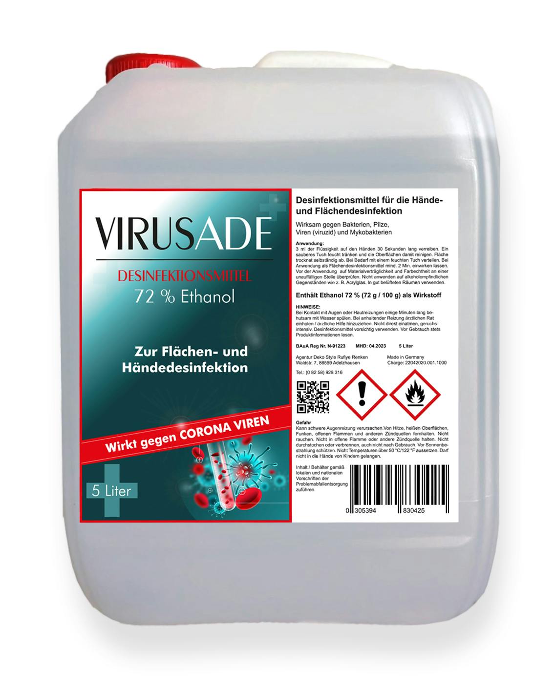 VirusADE Handdesinfektion & Flächendesinfektion 5 Liter Kanister ...