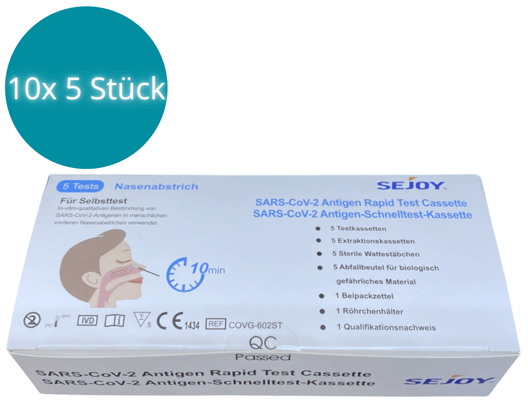 10x 5 Stück SEJOY COVID-19 Antigen Selbsttest Corona Laientest ...