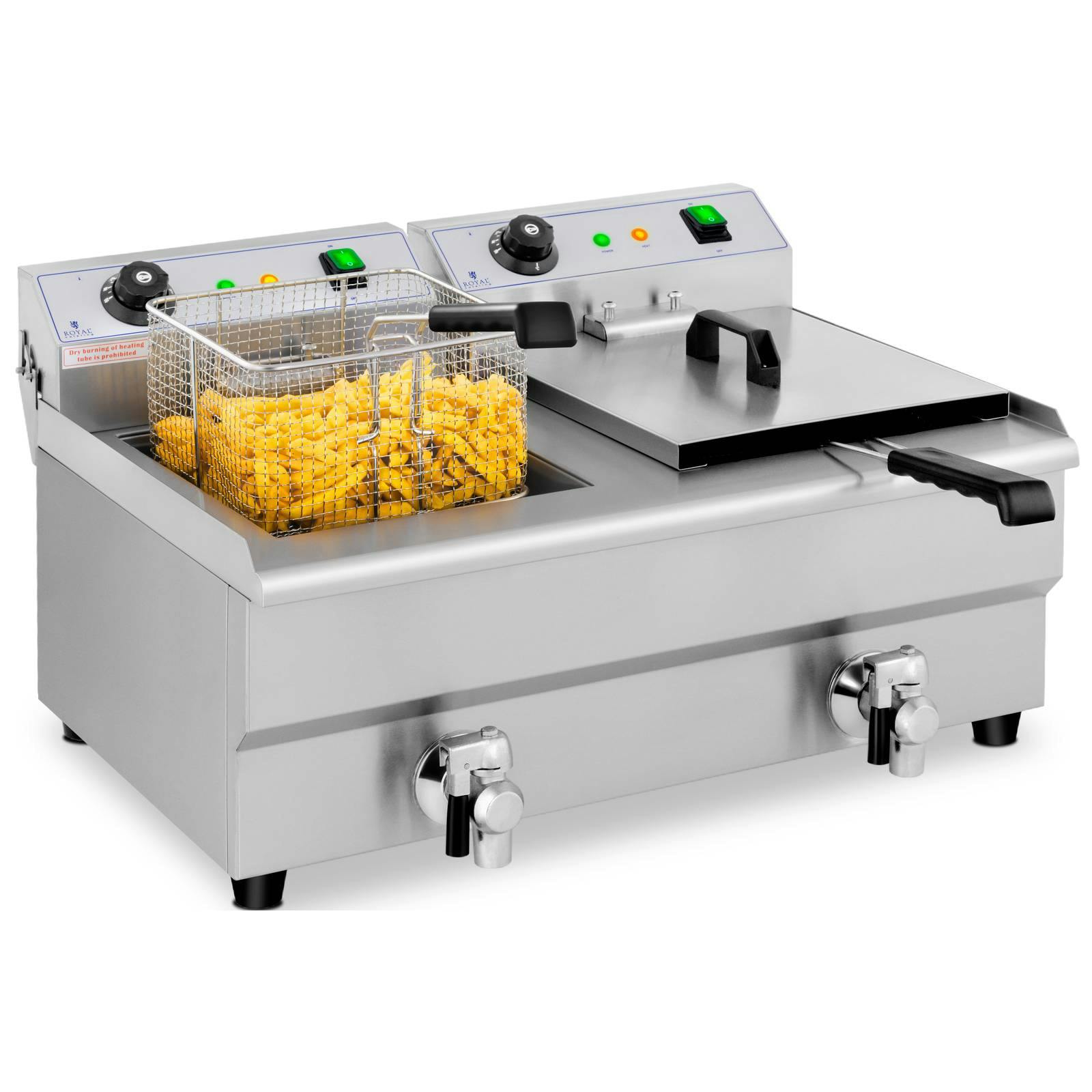 Royal Catering Friggitrice elettrica - 2 x 13 litri - Rubinetto di ...