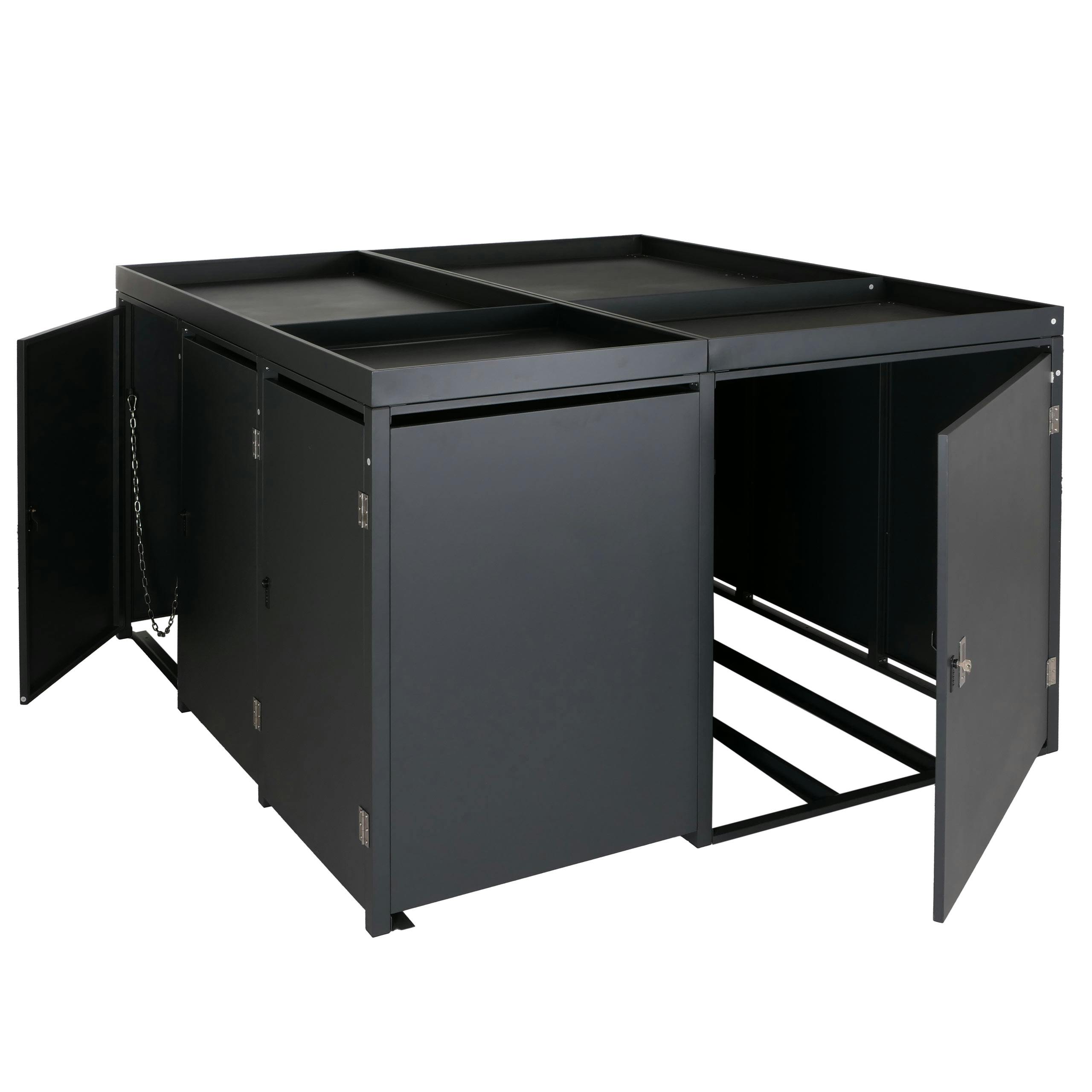 3er-Mülltonnenverkleidung / 2er-Fahrradgarage mit Pflanzkasten HWC-N79, abschließbar 130x193x208 ...