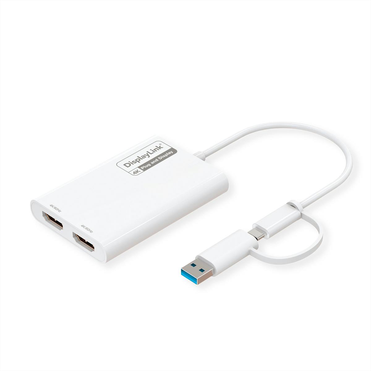 ROLINE Multi-DisplayLink Adapter USB Typ A+C - 2x HDMI, Multi-Stream 4K ...