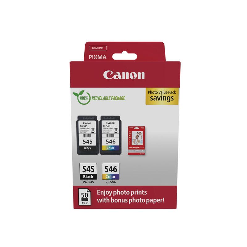 Canon Value Pack Nero / Vari colori / Bianco Pg-545 + Cl-546 Photo ...