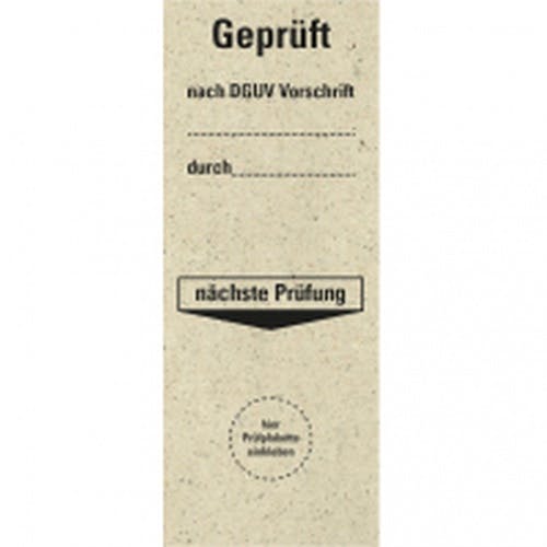 Dreifke® Grundetikett Geprüft nach DGUV Vor.durch..nä.Prüfung, Graspapier, 40x100mm, 5/Bogen | METRO