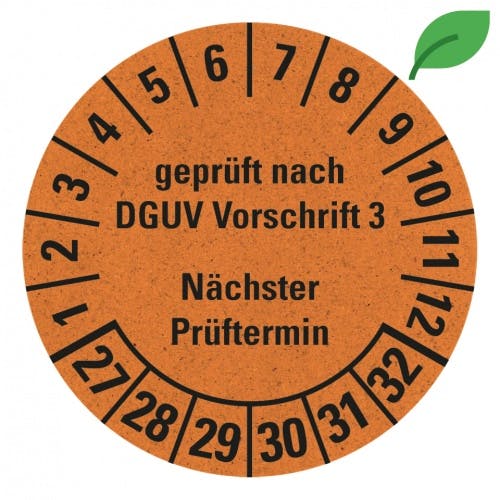 Dreifke® Prüfplakette gepr.n.DGUV Vorschrift 3,NP,27-32,orange,Graspapier,Ø30mm,500/Rolle | METRO
