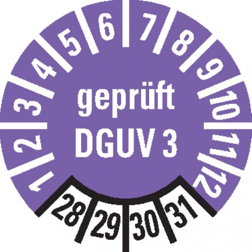 Dreifke® Prüfplakette, gepr.DGUV Vorschrift 3, 28-31, violett, Dokufolie, Ø10mm, 1000 Stk. | METRO