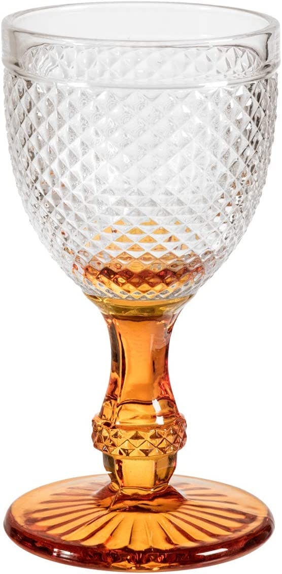 H&H Satz von 6 Wasserkelchen diamantiert mit orangem Rand Glas ...