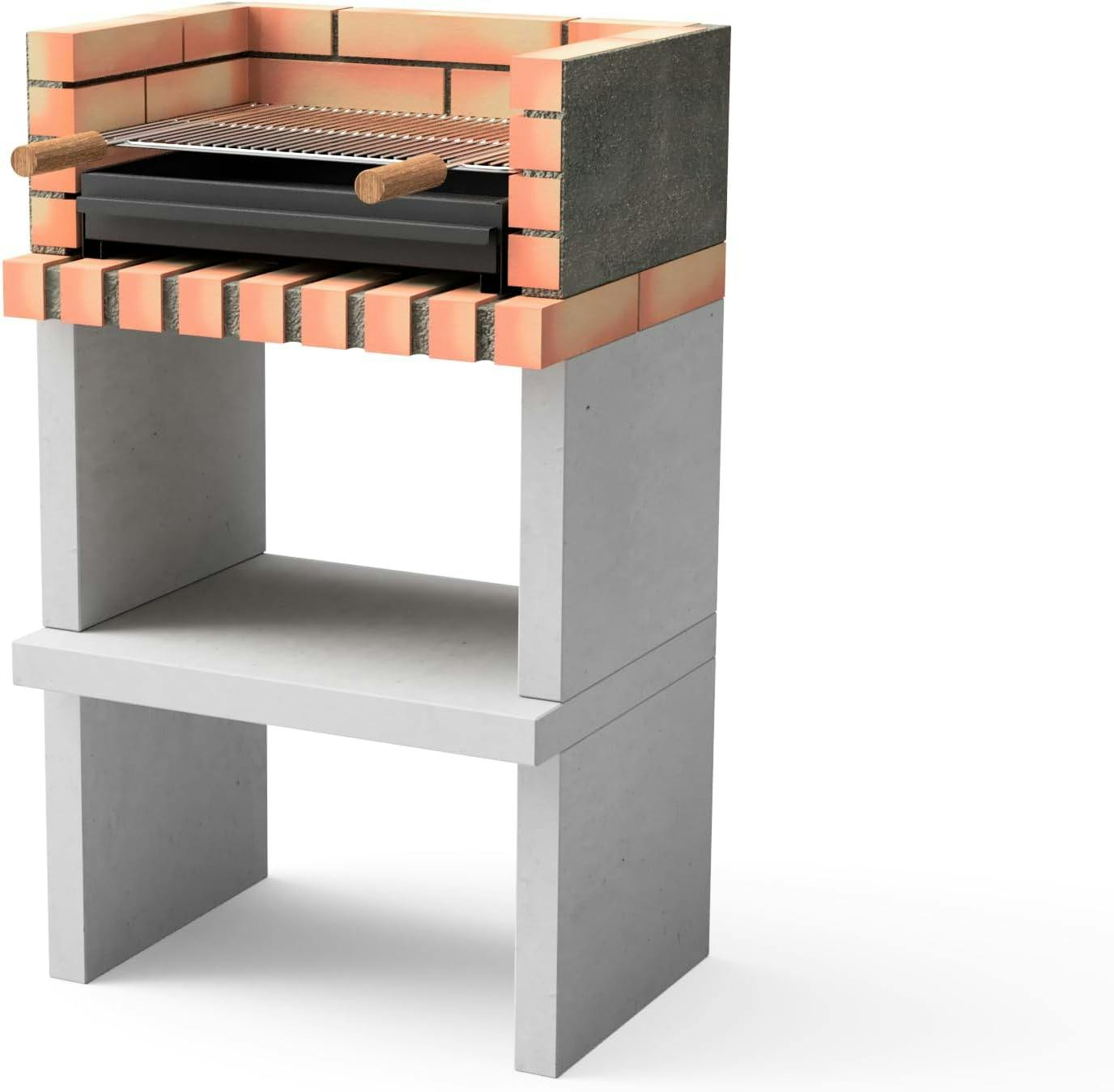 MF - Barbacoa de Obra Prefabricada para Leña y Carbón Modelo Niza/Zon Short Plus (Gris, Naranja ...