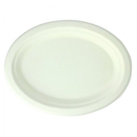 50 Uds. Platos de caña de azúcar blancos ovalados (26x20x2cm) Ref ...