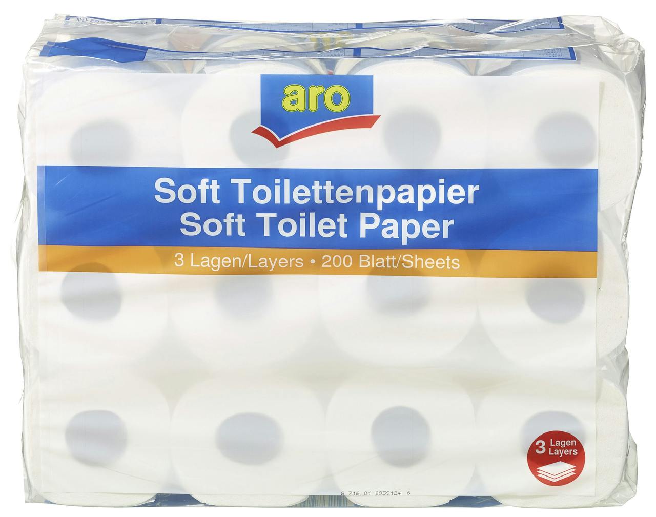 aro Toilettenpapier Weiß 3-lagig 200 Blatt - 24 Stück | METRO