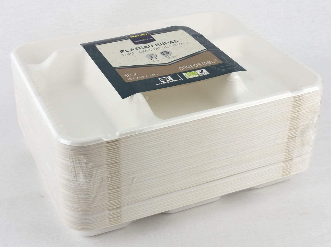 Plateau repas jetable blanc 30 x 24.5 x 4 cm x 50 | METRO