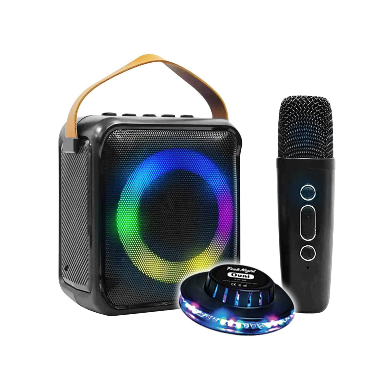 Mini-enceinte Bluetooth Innovalley KA04-BTH-N KARAOKE, Lumière LED RING, Radio FM - microphone ...